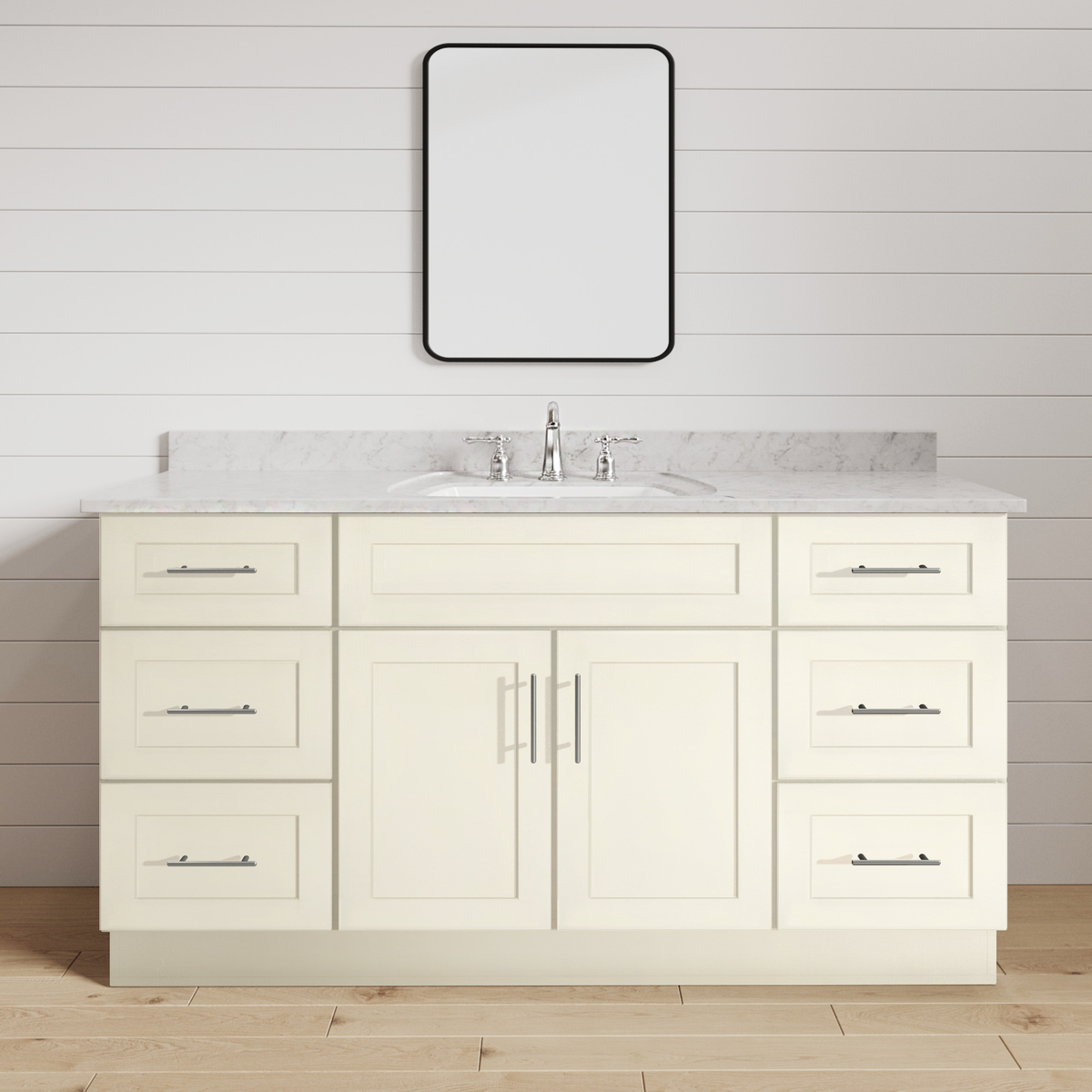 54 Inch Antique White Shaker Single Sink Bathroom Vanity with Drawers – Riley & Higgs