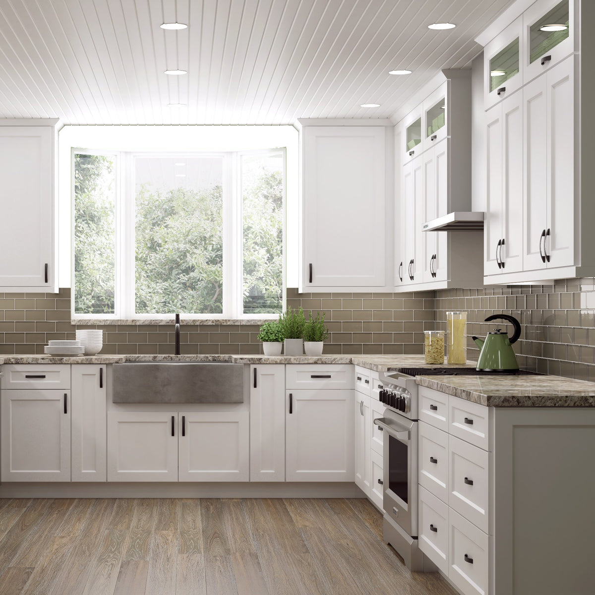 White Shaker L-Shaped 10x10 Kitchen Layout Floorplan – Riley & Higgs